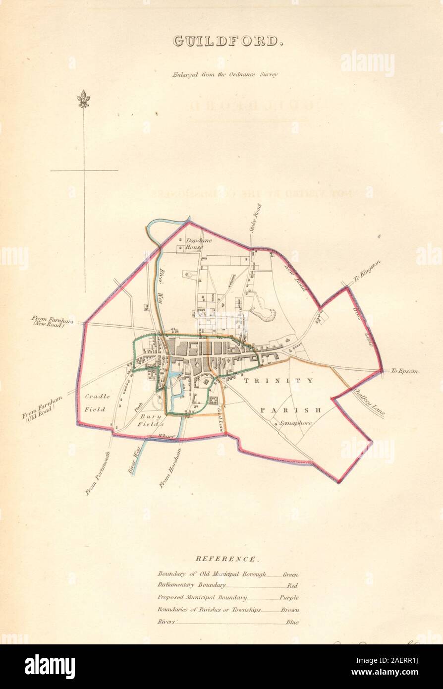 GUILDFORD borough/town/city plan. BOUNDARY COMMISSION. Surrey. DAWSON ...