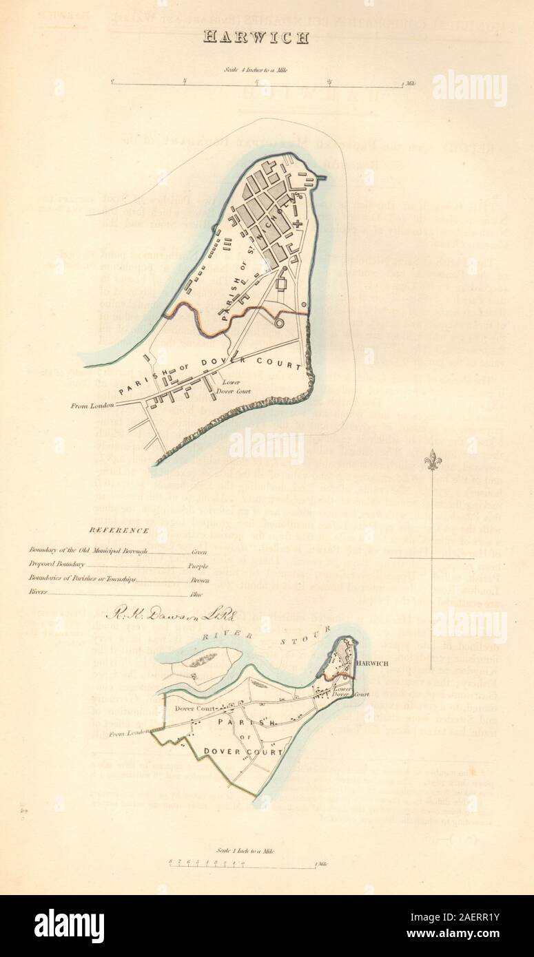 HARWICH borough/town plan. BOUNDARY COMMISSION. Essex. DAWSON 1837 old ...