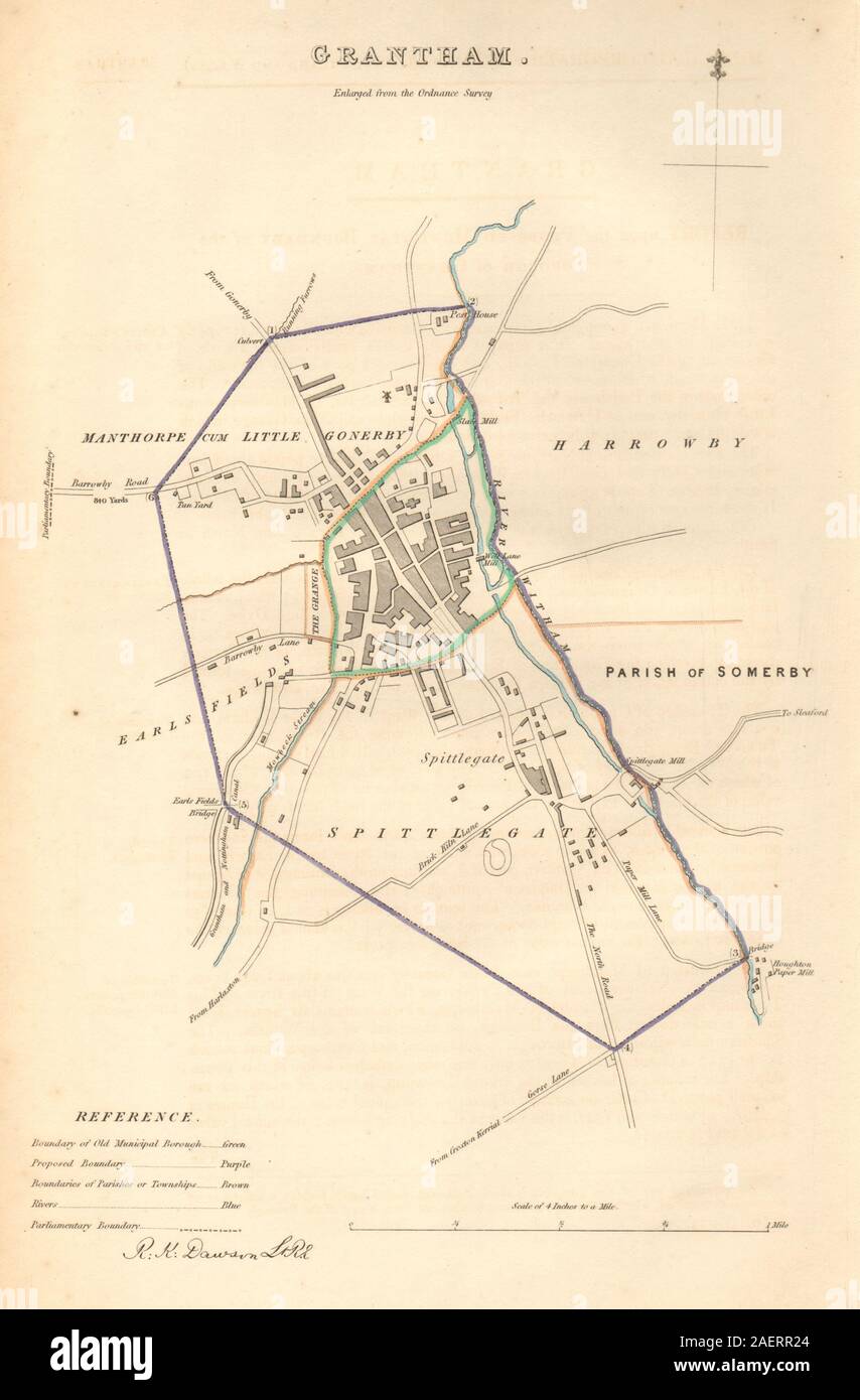GRANTHAM borough/town plan. BOUNDARY COMMISSION. Lincolnshire. DAWSON ...