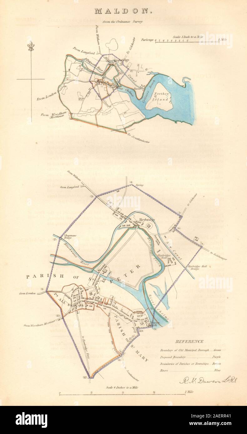 MALDON borough/town plan. BOUNDARY COMMISSION. Heybridge Essex. DAWSON ...