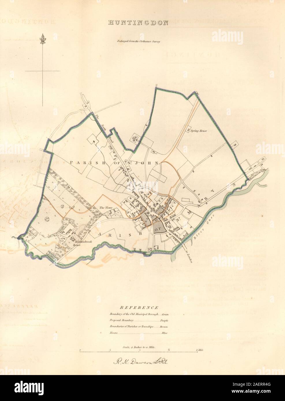 HUNTINGDON borough/town plan. BOUNDARY COMMISSION. DAWSON 1837 old ...