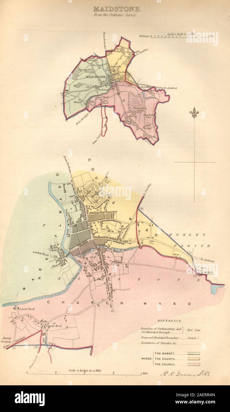 MAIDSTONE borough/town plan. BOUNDARY COMMISSION. Kent. DAWSON 1837 old ...