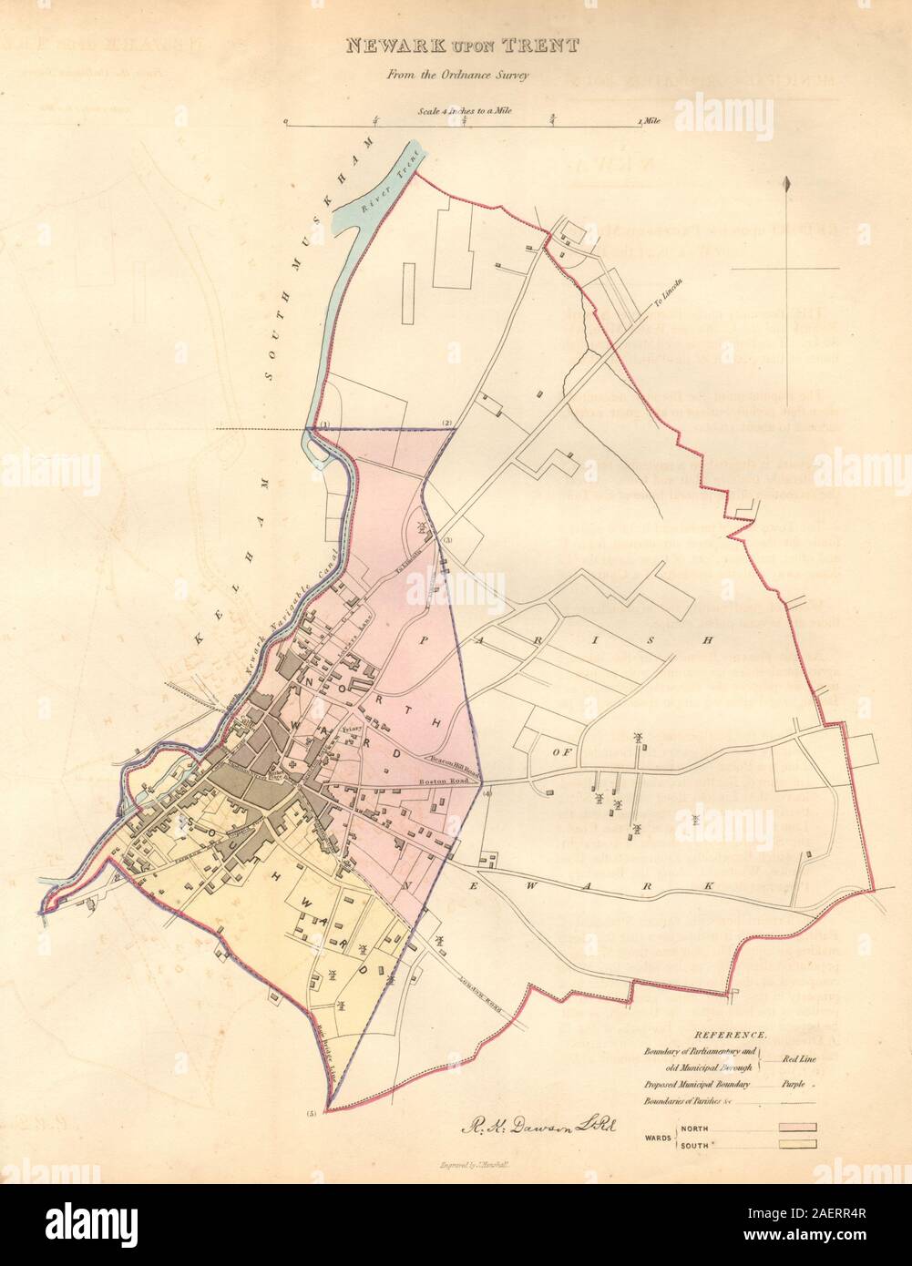 NEWARK-UPON-TRENT borough/town plan. BOUNDARY COMMISSION. Notts. DAWSON ...