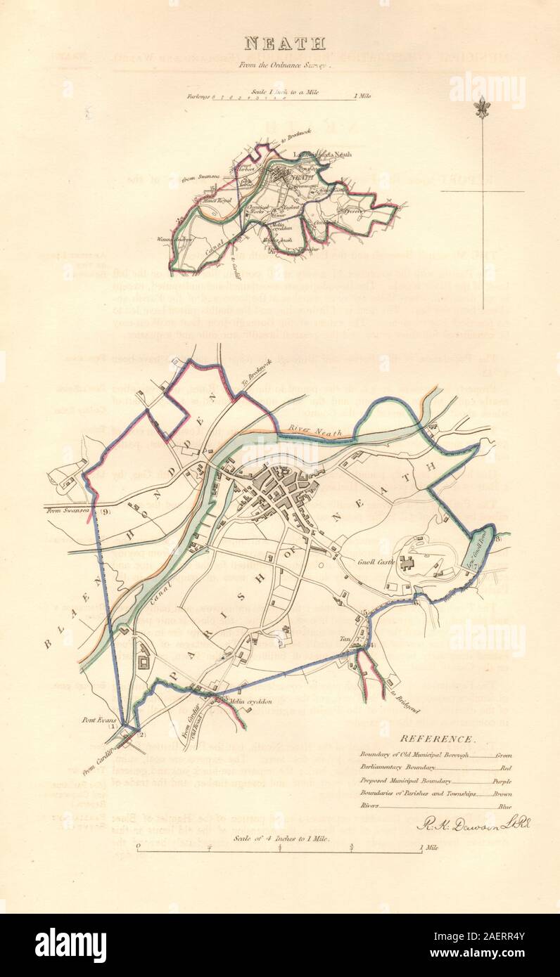 NEATH borough/town plan. BOUNDARY COMMISSION. Wales. DAWSON 1837 old ...