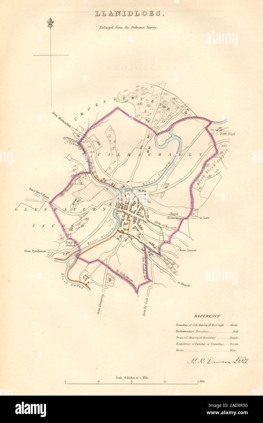 LLANIDLOES borough/town plan. BOUNDARY COMMISSION. Wales. DAWSON 1837 ...