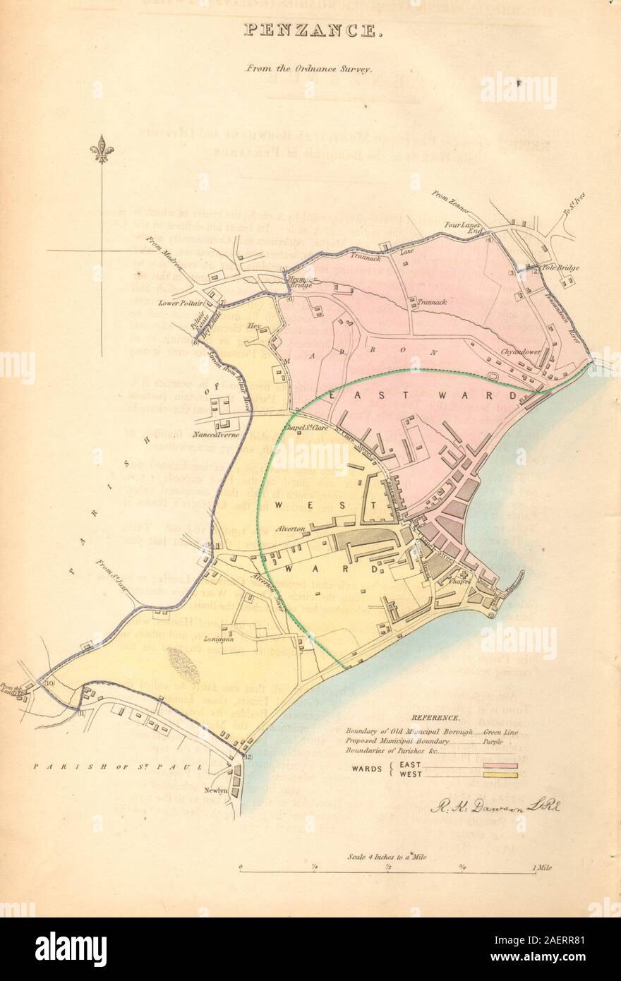 PENZANCE borough/town/city plan. BOUNDARY COMMISSION. Cornwall. DAWSON ...