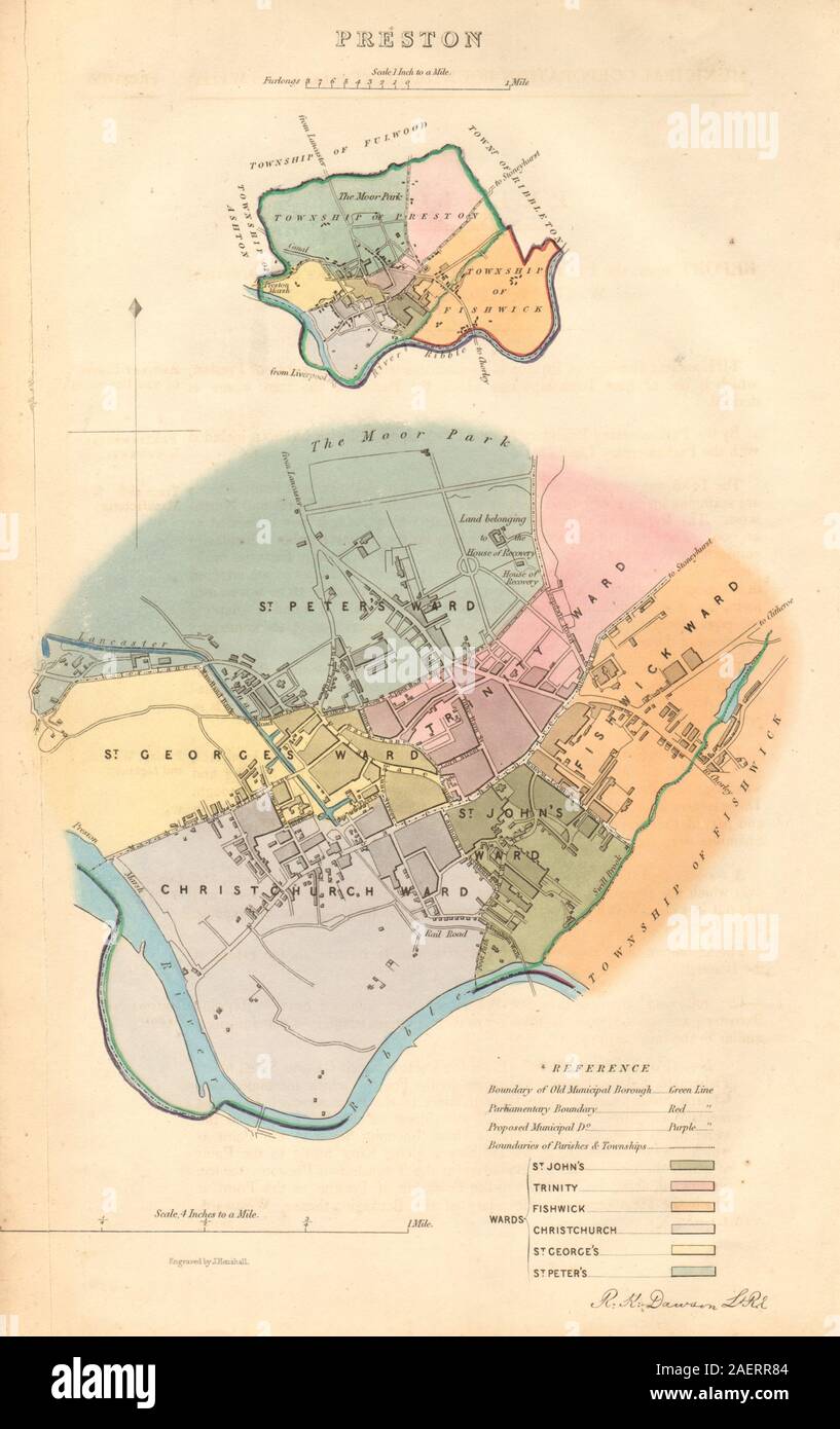 PRESTON borough/town plan. BOUNDARY COMMISSION. Lancashire. DAWSON 1837 ...