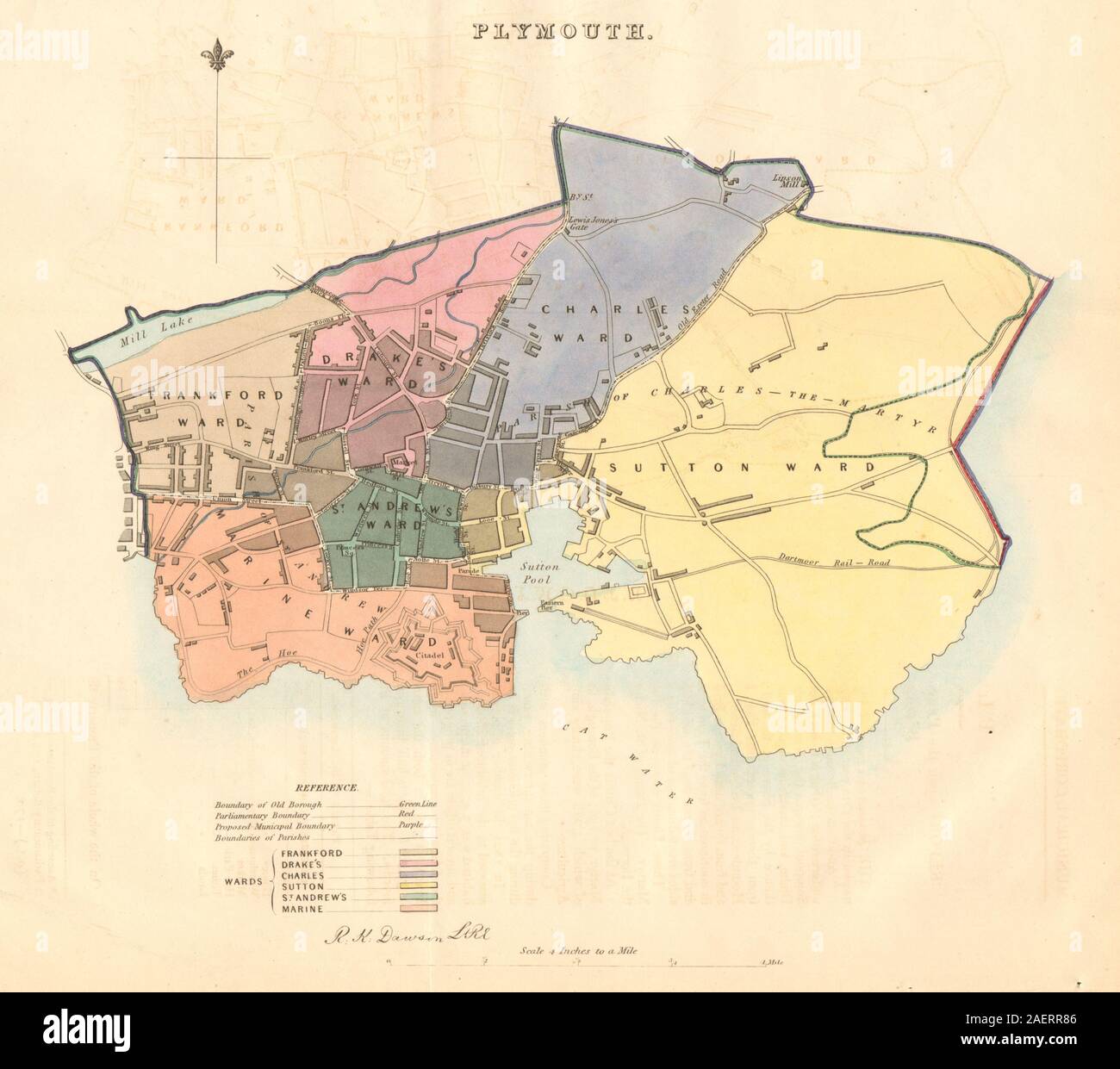 PLYMOUTH borough/town/city plan. BOUNDARY COMMISSION. Devon. DAWSON ...