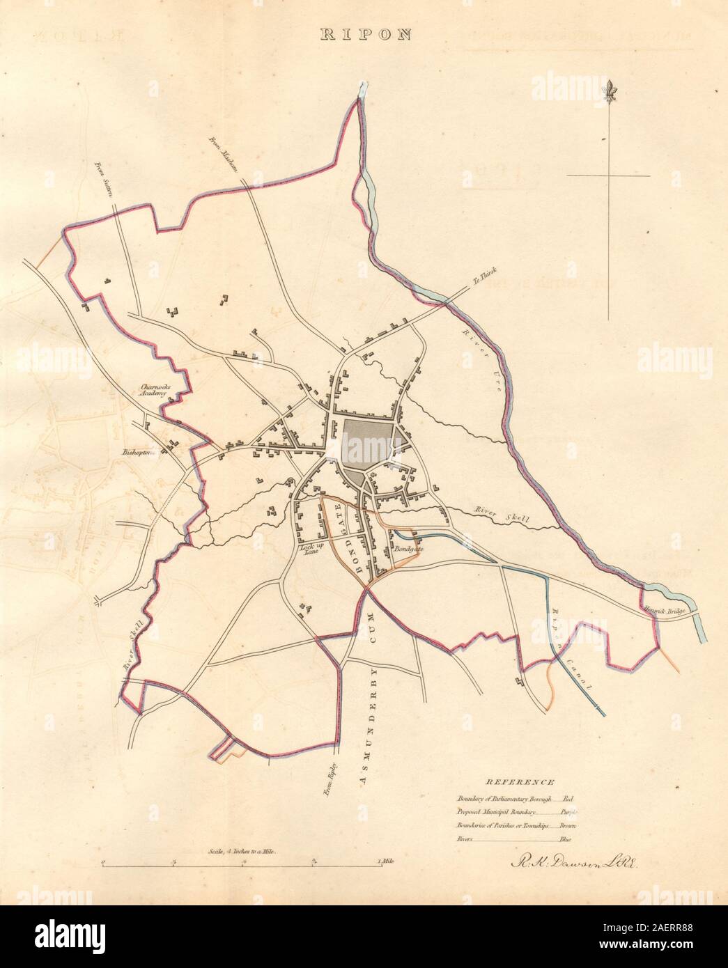 RIPON borough/town plan. BOUNDARY COMMISSION. Yorkshire. DAWSON 1837 ...