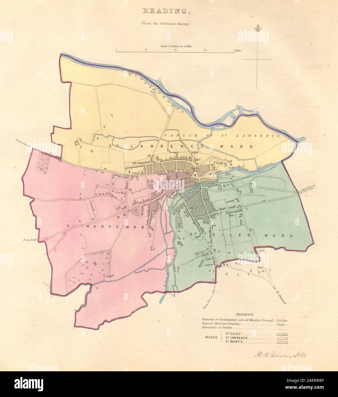 READING borough/town plan. BOUNDARY COMMISSION. Berkshire. DAWSON 1837 ...