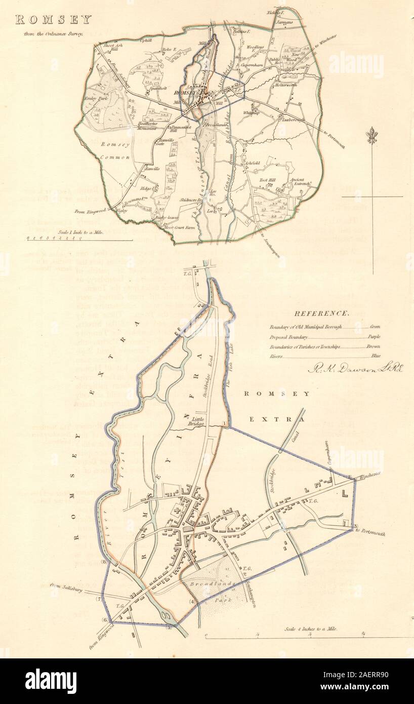 ROMSEY borough/town plan. BOUNDARY COMMISSION. Hampshire. DAWSON 1837 ...