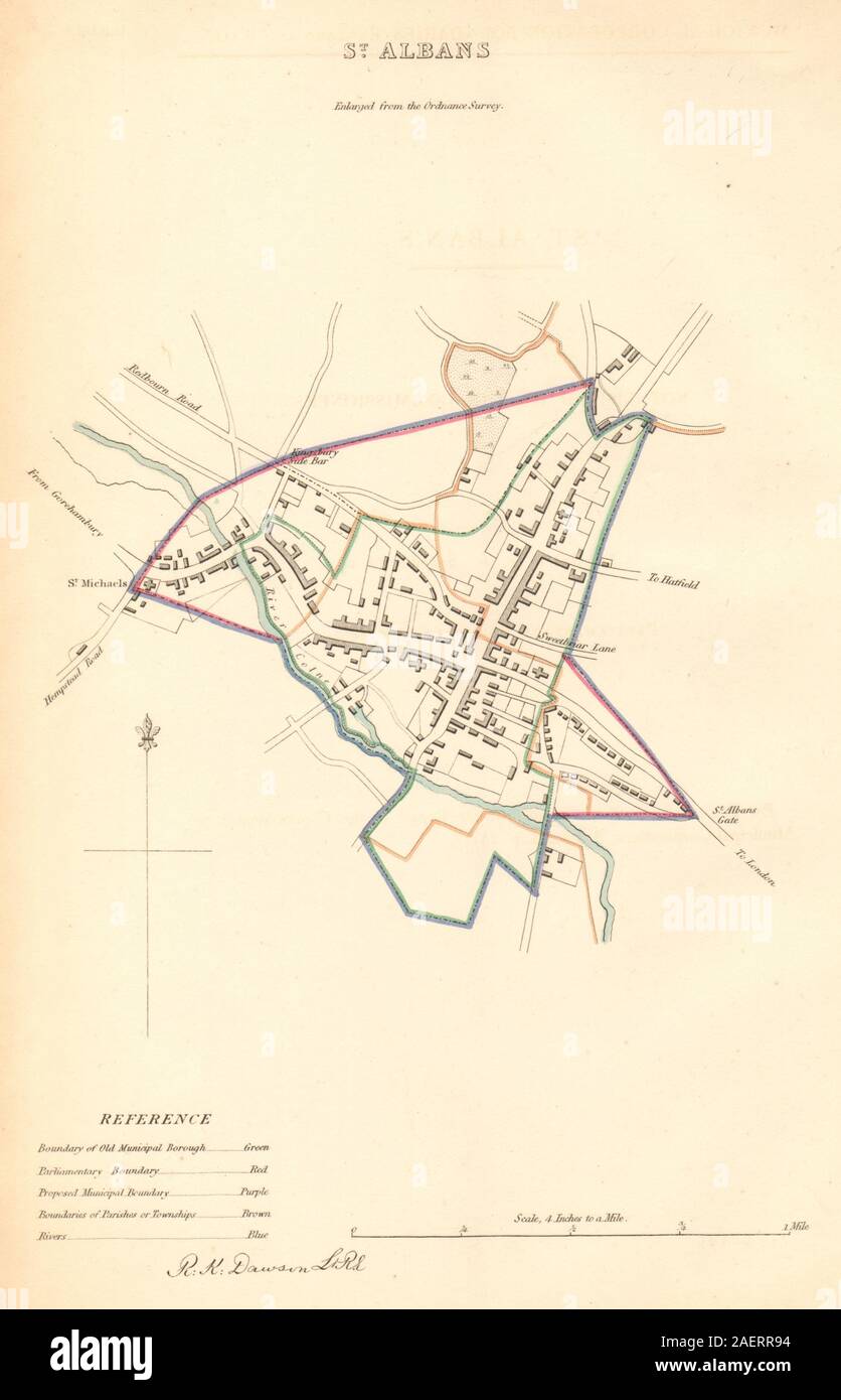 ST ALBANS borough/town plan. BOUNDARY COMMISSION. Hertfordshire. DAWSON ...