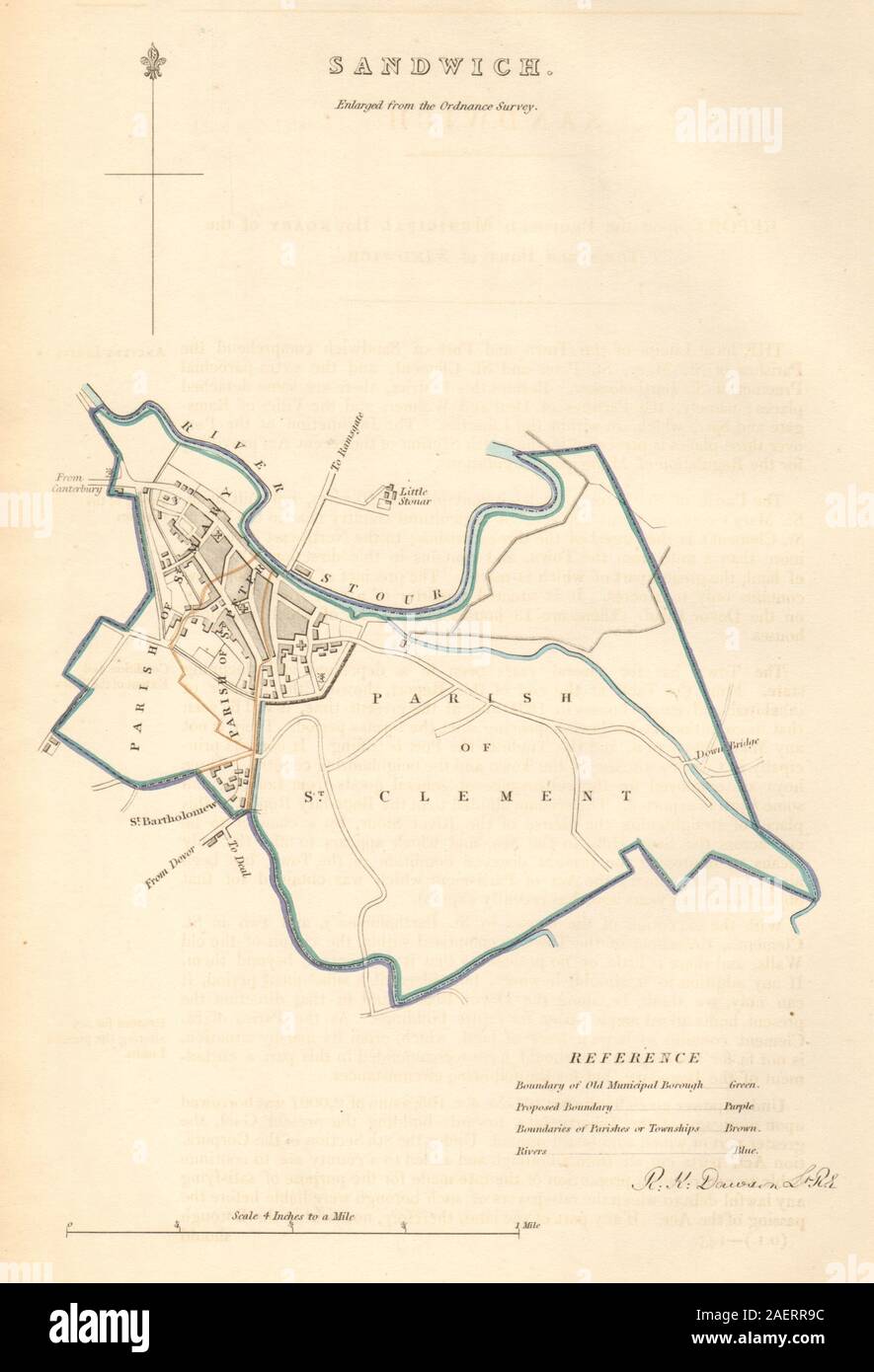 SANDWICH borough/town plan. BOUNDARY COMMISSION. Kent. DAWSON 1837 old ...