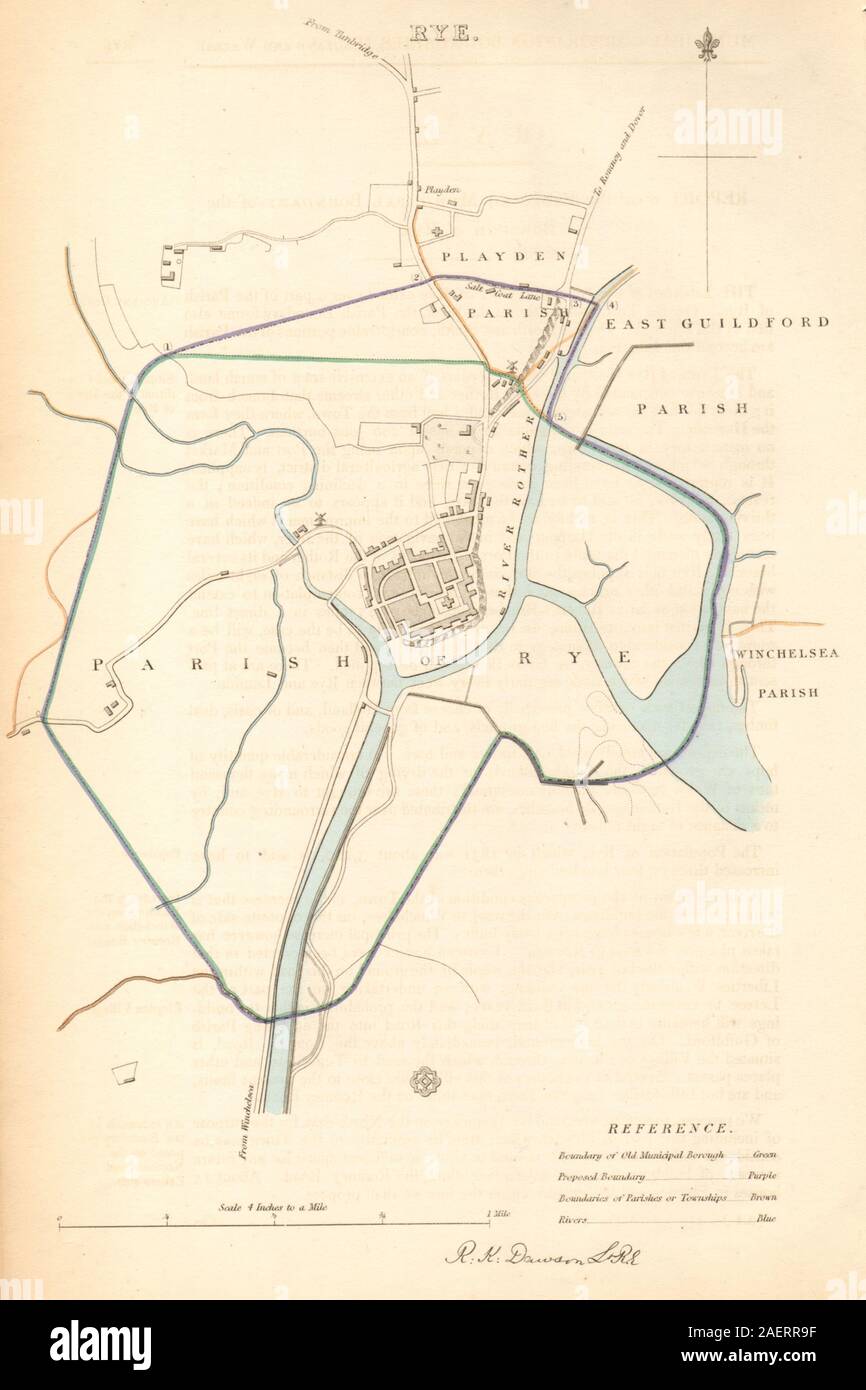 RYE borough/town plan. BOUNDARY COMMISSION. Sussex. DAWSON 1837 old map ...
