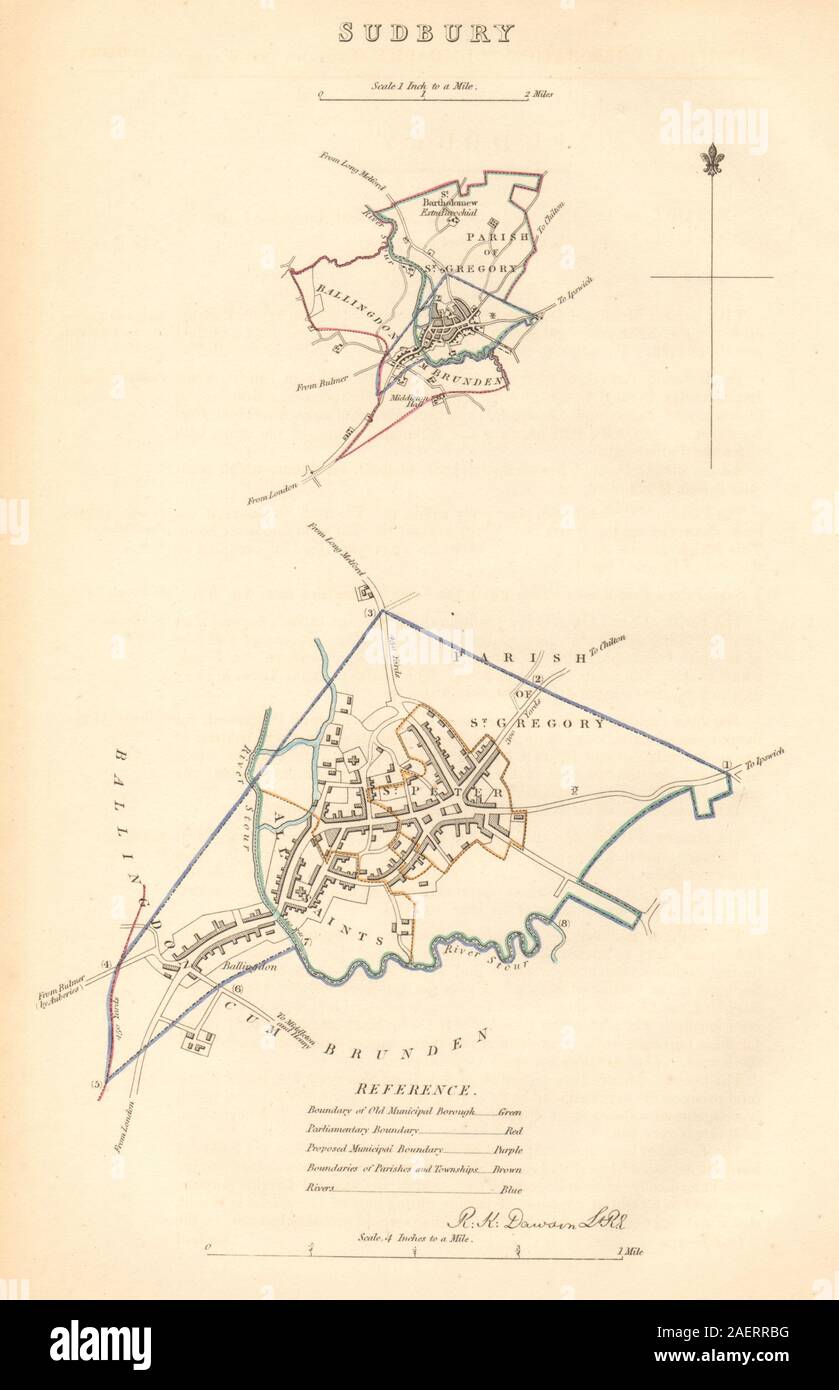 SUDBURY borough/town plan BOUNDARY COMMISSION. Suffolk. DAWSON 1837 old ...