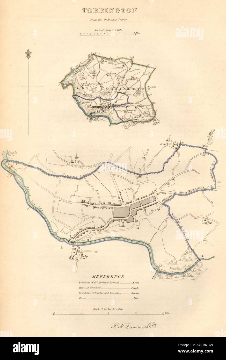 TORRINGTON borough/town plan. BOUNDARY COMMISSION. Devon. DAWSON 1837 ...