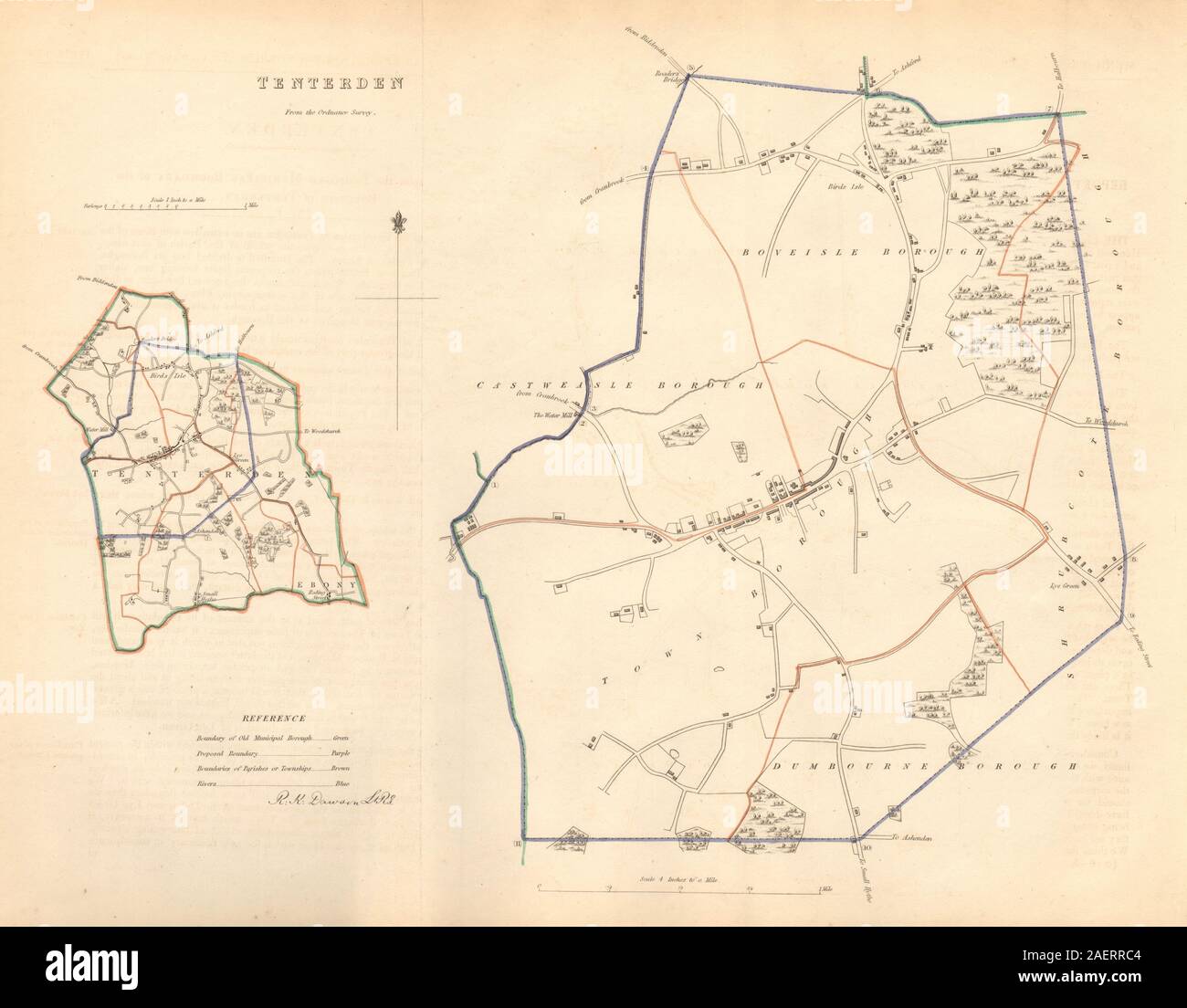 TENTERDEN borough/town plan. BOUNDARY COMMISSION. Kent. DAWSON 1837 old ...