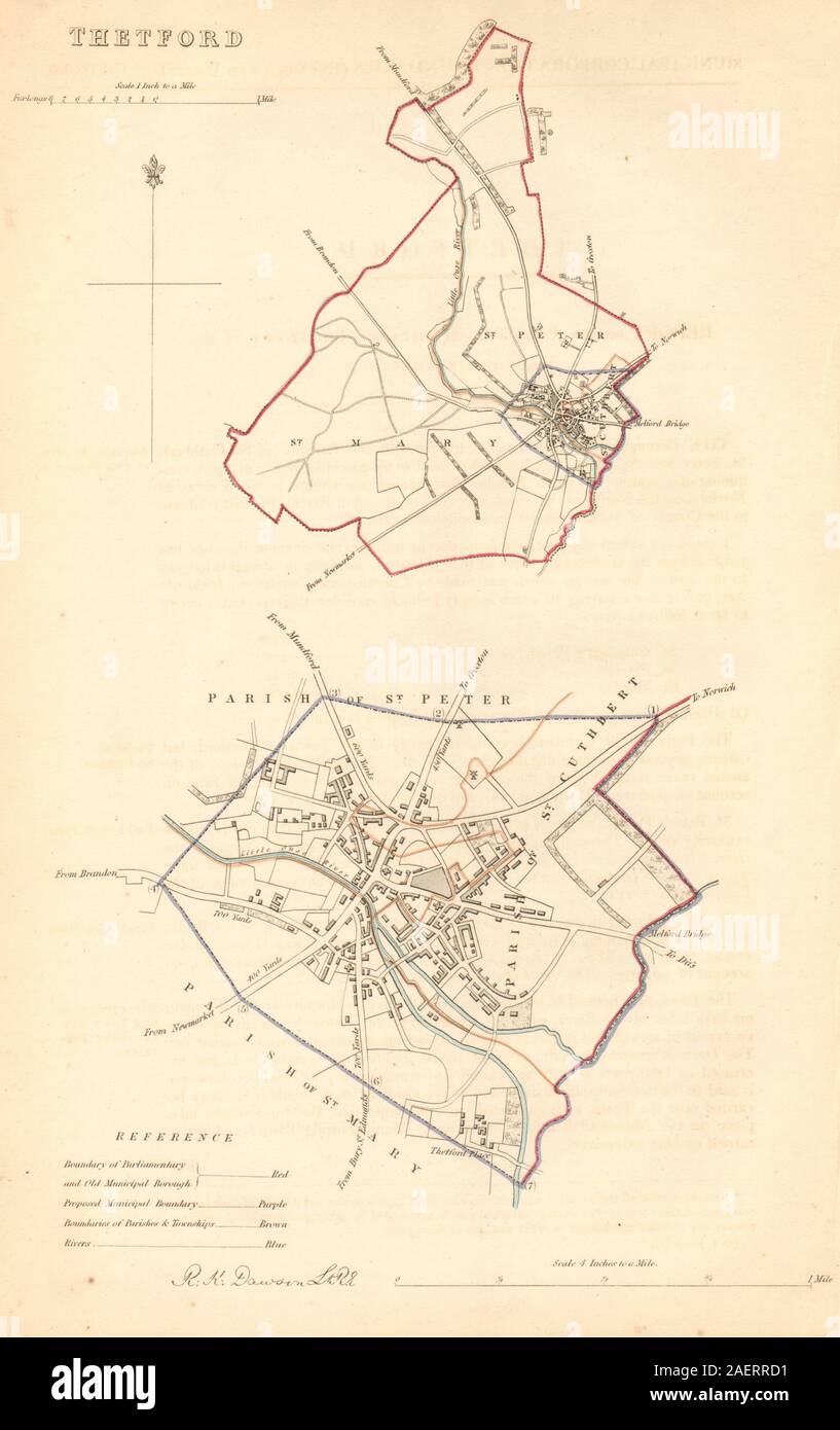 THETFORD borough/town plan. BOUNDARY COMMISSION. Norfolk. DAWSON 1837 ...