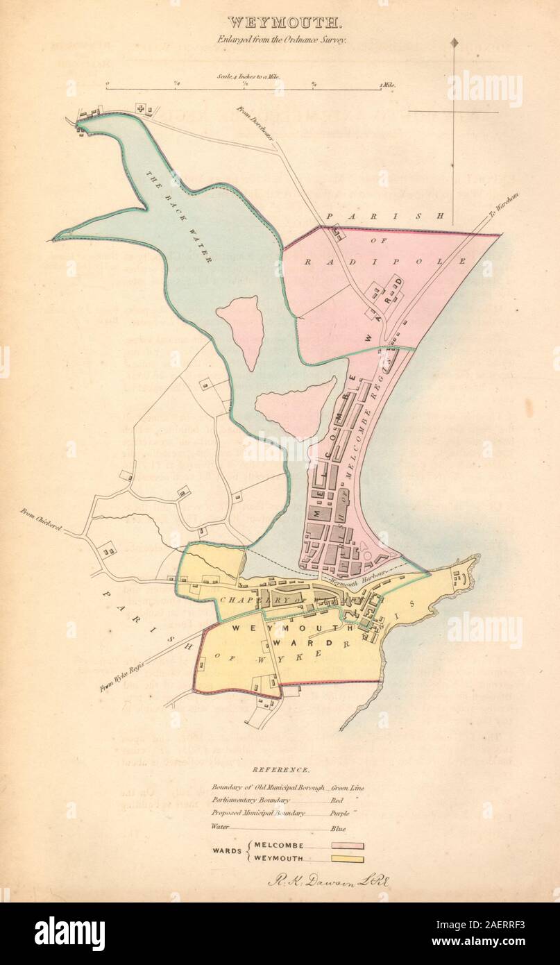 WEYMOUTH borough/town plan. BOUNDARY COMMISSION. Dorset. DAWSON 1837 ...