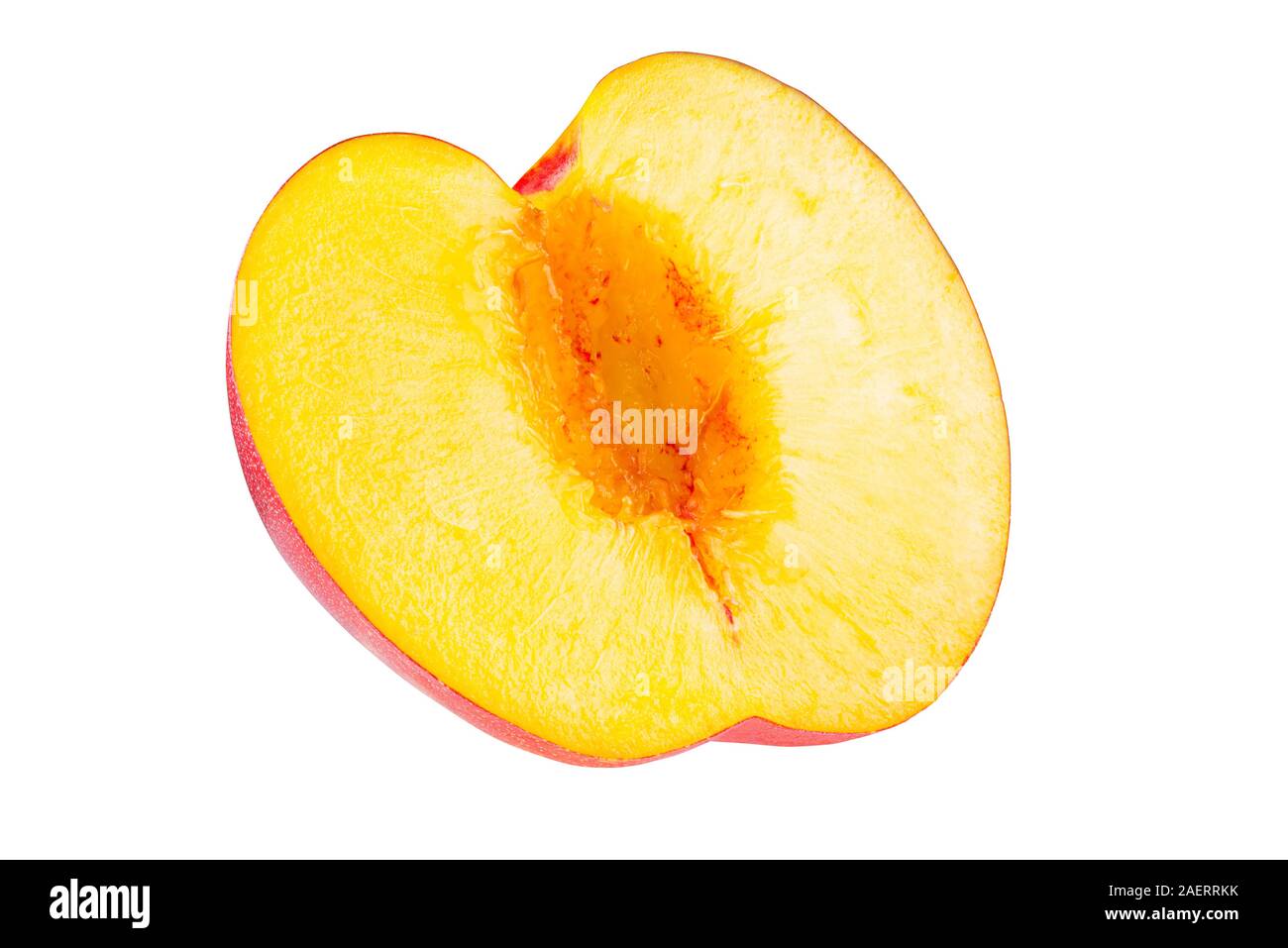Nectarine fruit segment is isolated on a white background with the pen ...