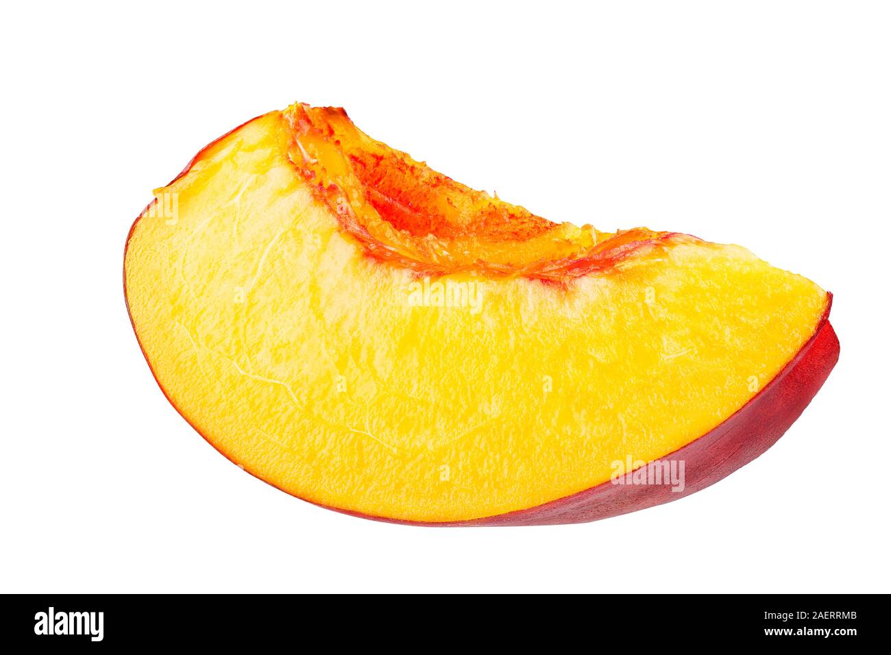 Nectarine fruit segment is isolated on a white background with the pen ...