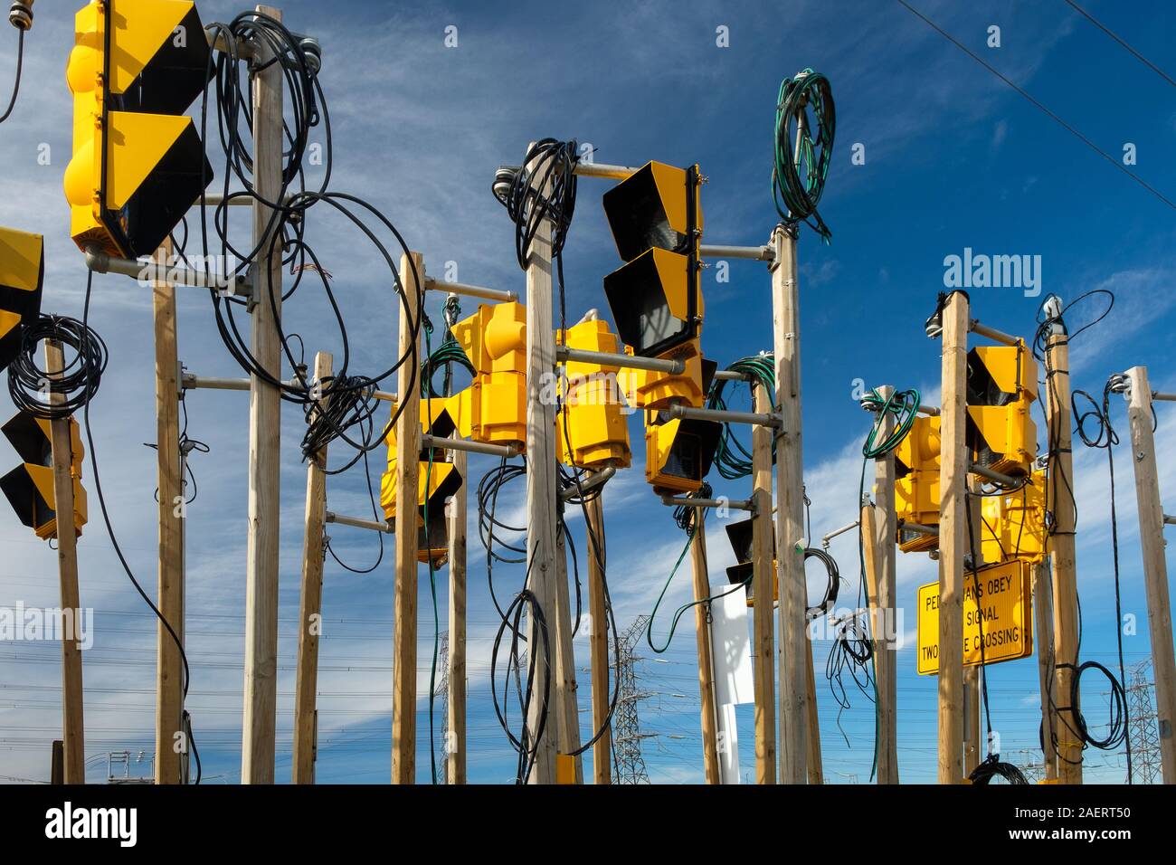 Maze of streetlights - it's going to be a busy intersection Stock Photo ...