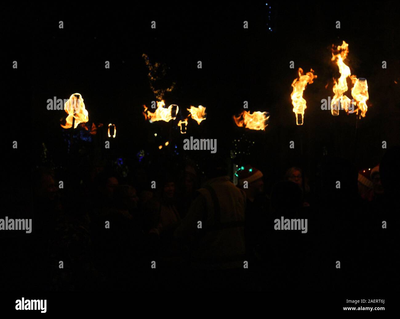 Christmas torchlight parade in Main Street Haworth Stock Photo - Alamy