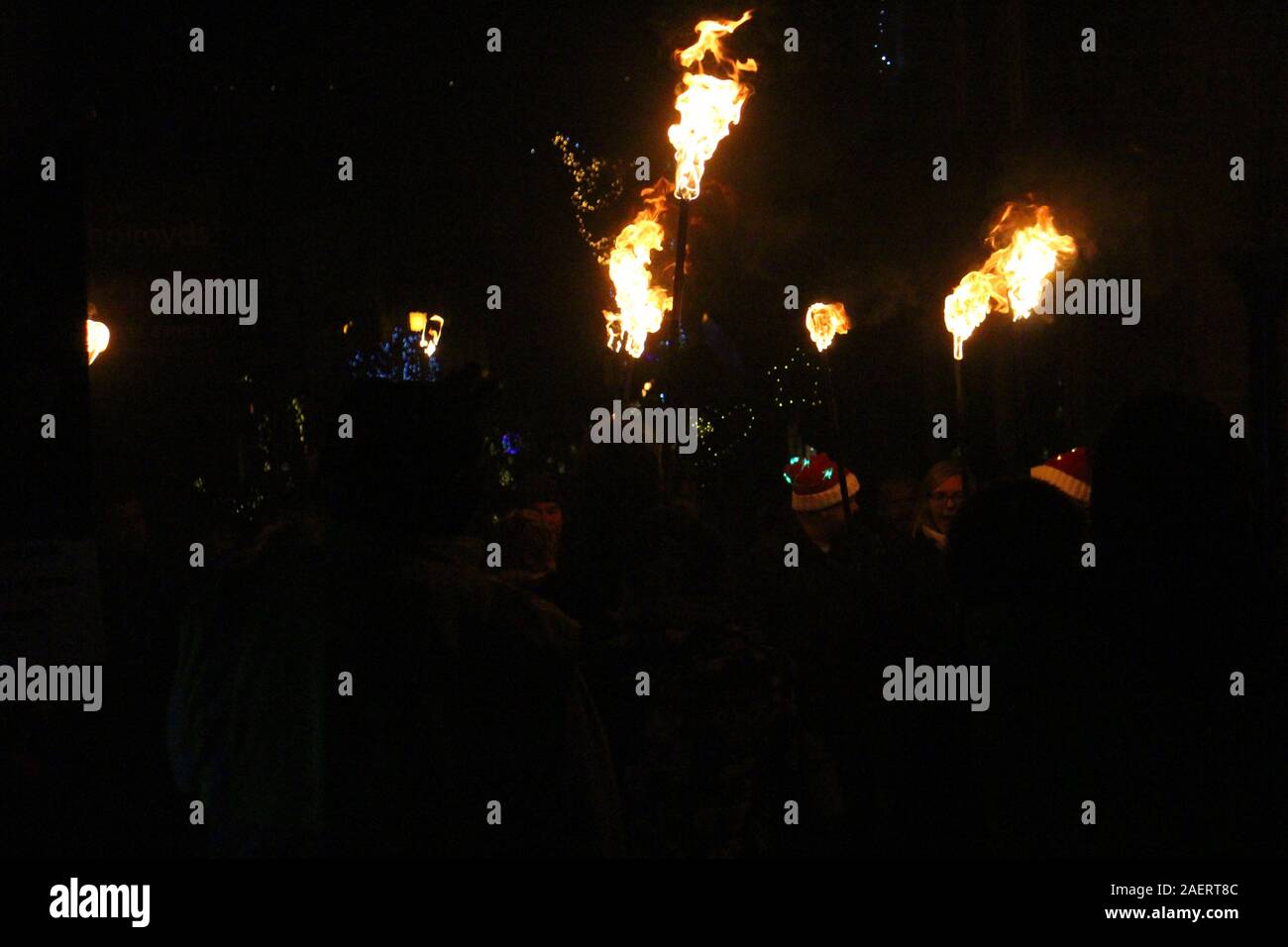 Christmas torchlight parade in Main Street Haworth Stock Photo - Alamy