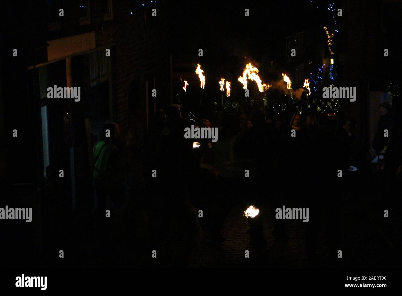 Christmas torchlight parade in Main Street Haworth Stock Photo - Alamy