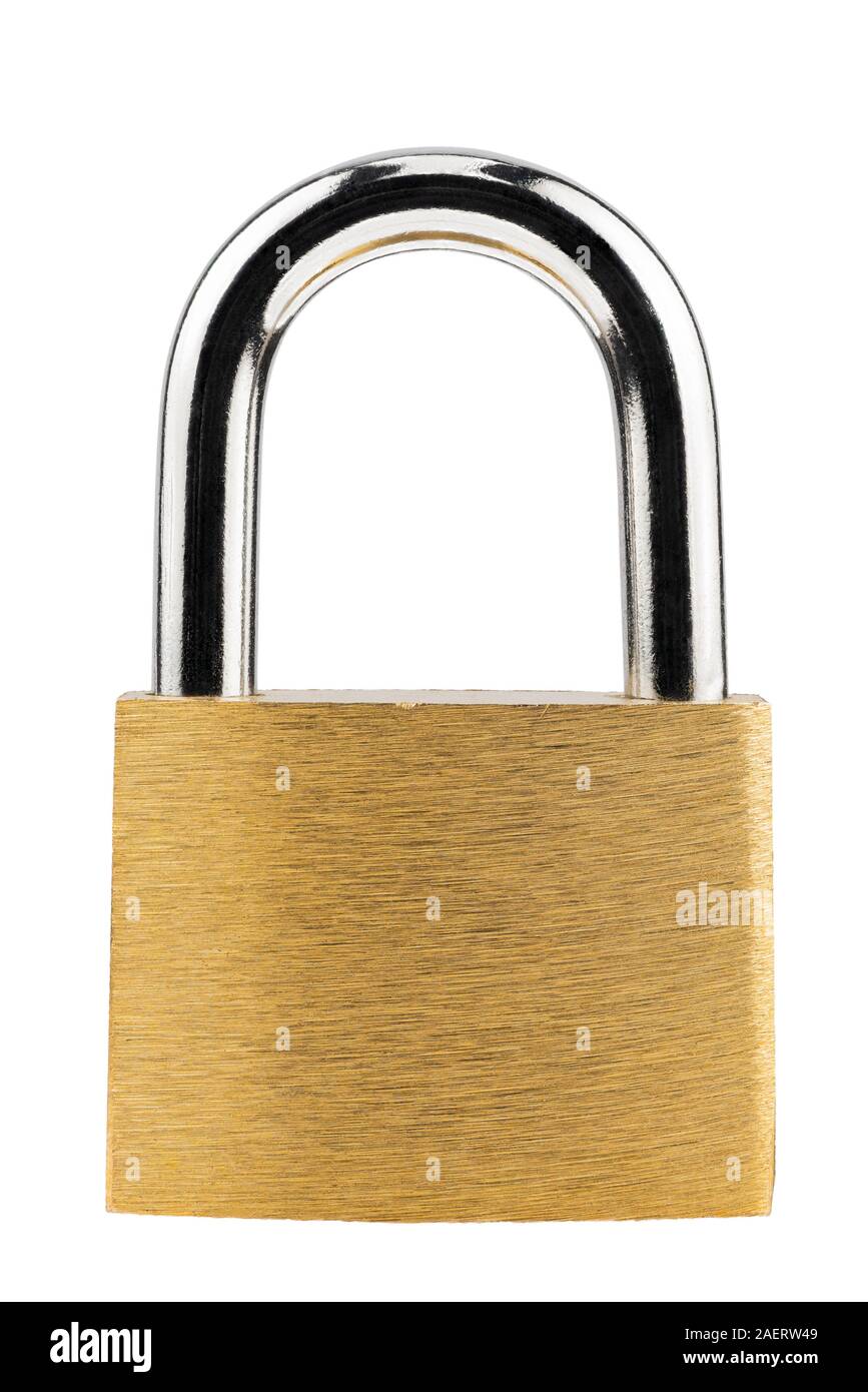 Metallic lock golden color. Isolated on white background. Shot on the ...