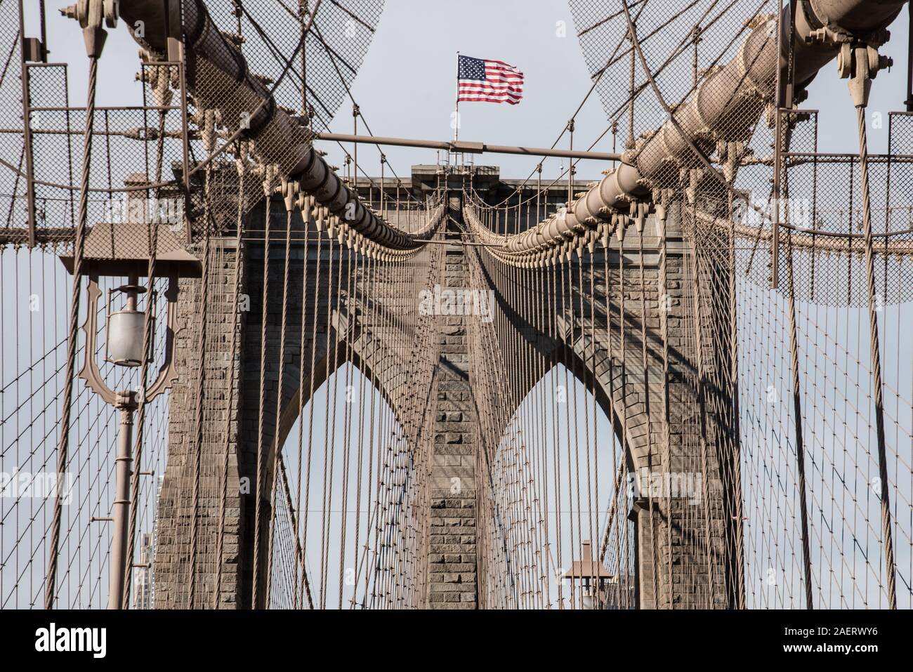 Flag on Brooklyn Bridge in NYC Stock Photo - Alamy
