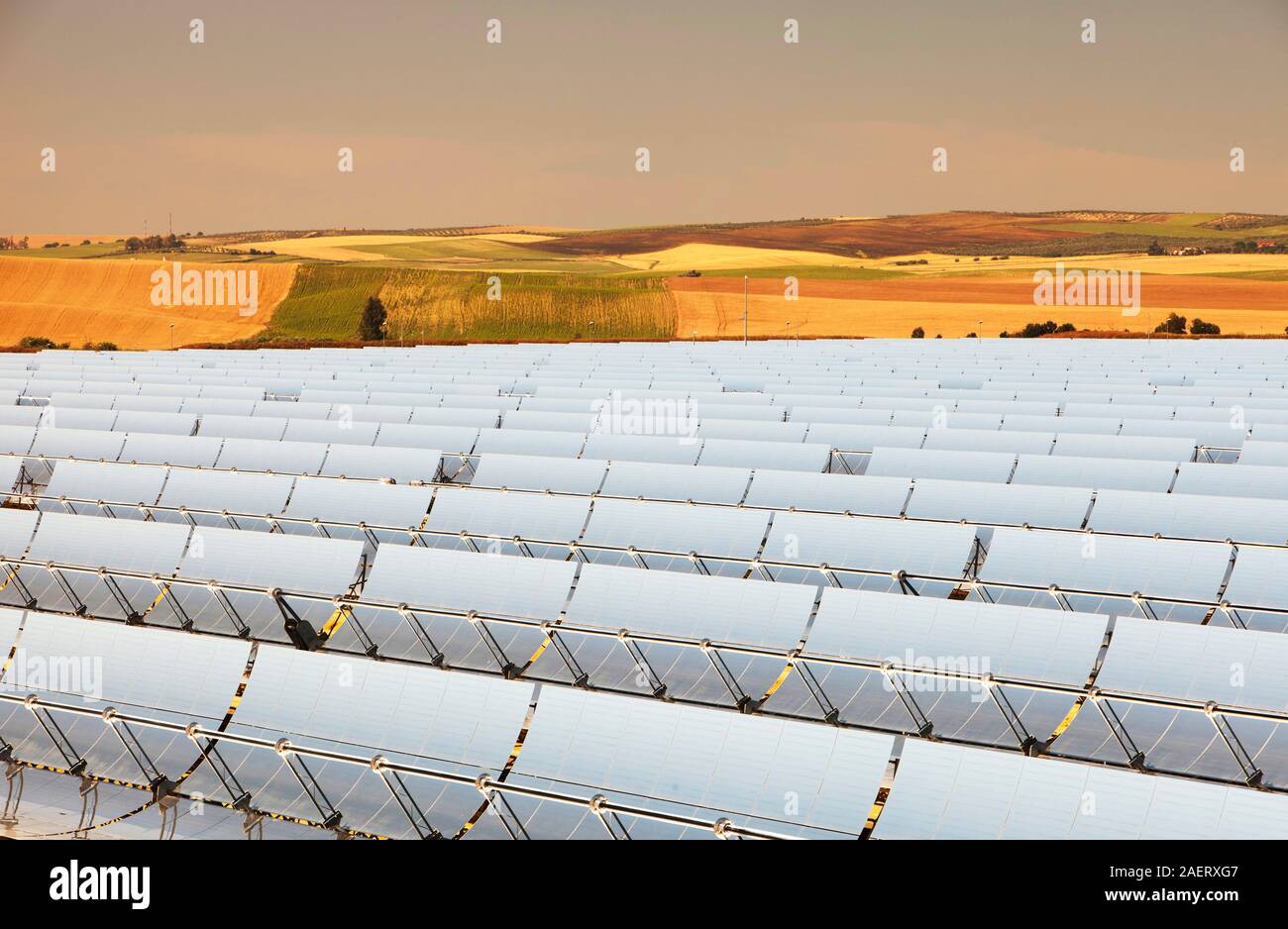 Part of the Solucar solar complex owned by Abengoa energy, in Sanlucar ...