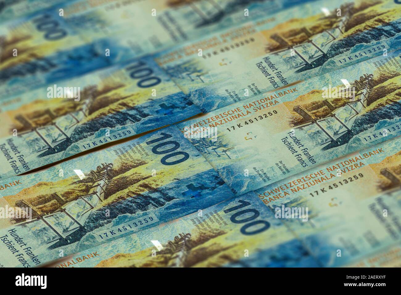 CHF. Swiss francs banknotes background. Money of Switzerland. Zurich ...
