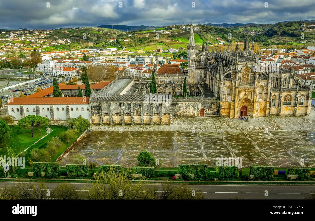 Aerial view of the unfinished chapel and the monastery of Batalha Stock ...