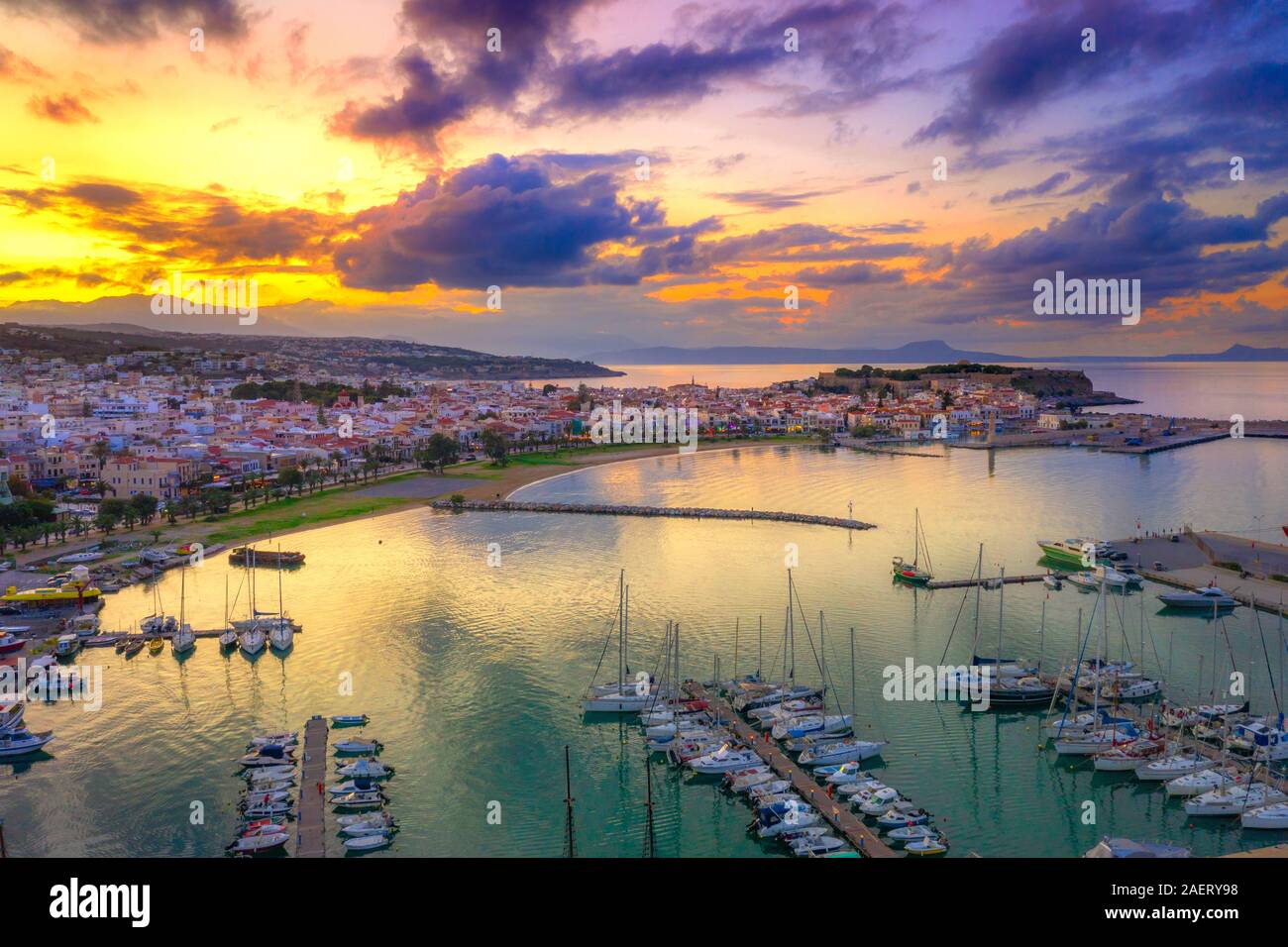 Rethimno city with the fortress of Fortezza, Crete, Greece Stock Photo ...