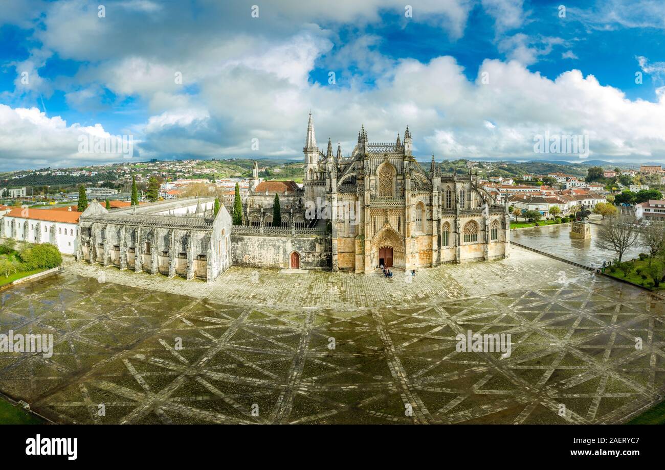Aerial view of Batalha monastery and Gothic cathedral voted one of the ...