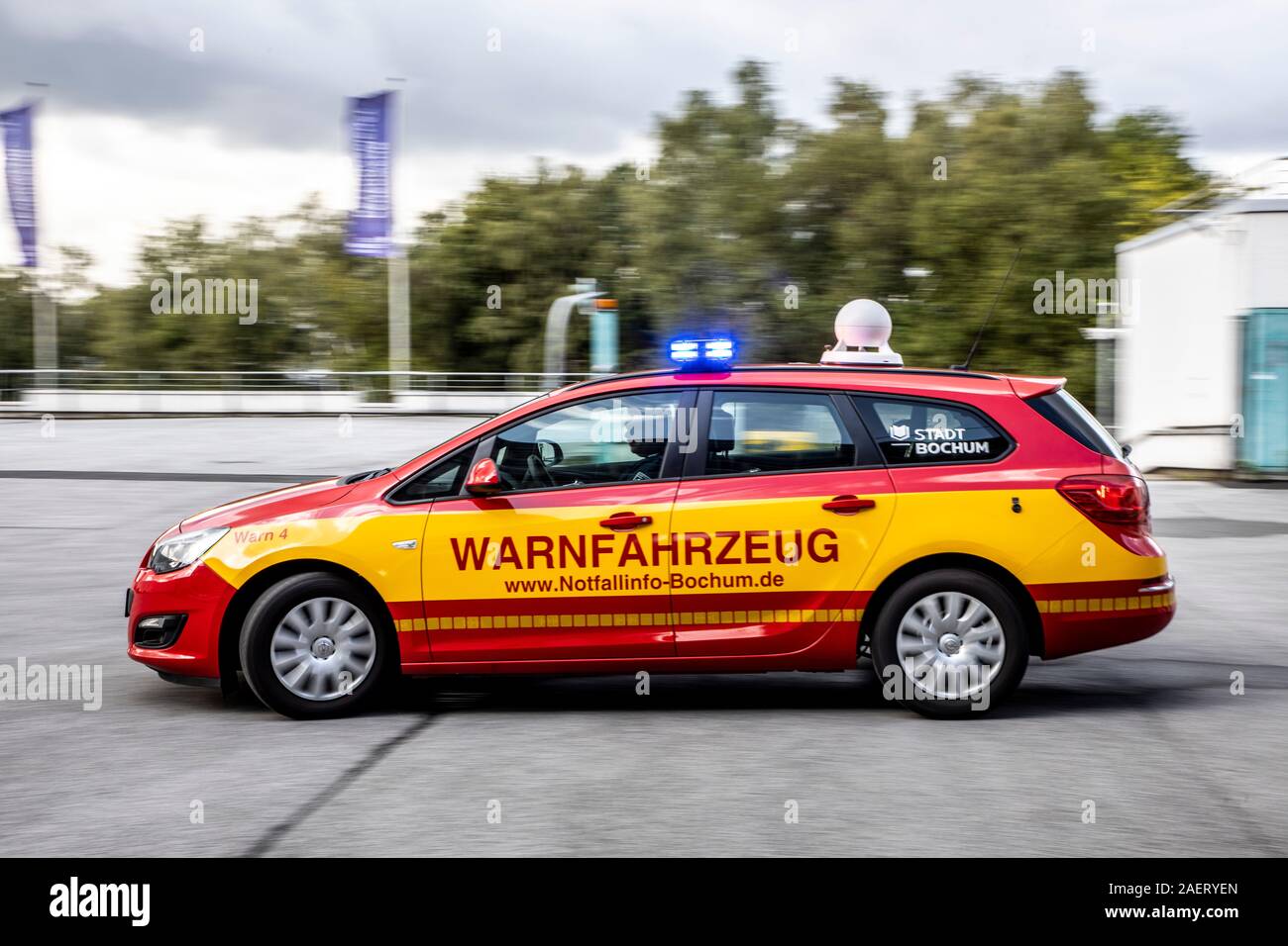 Warning vehicle of the city of Bochum, used in dangerous situations to ...