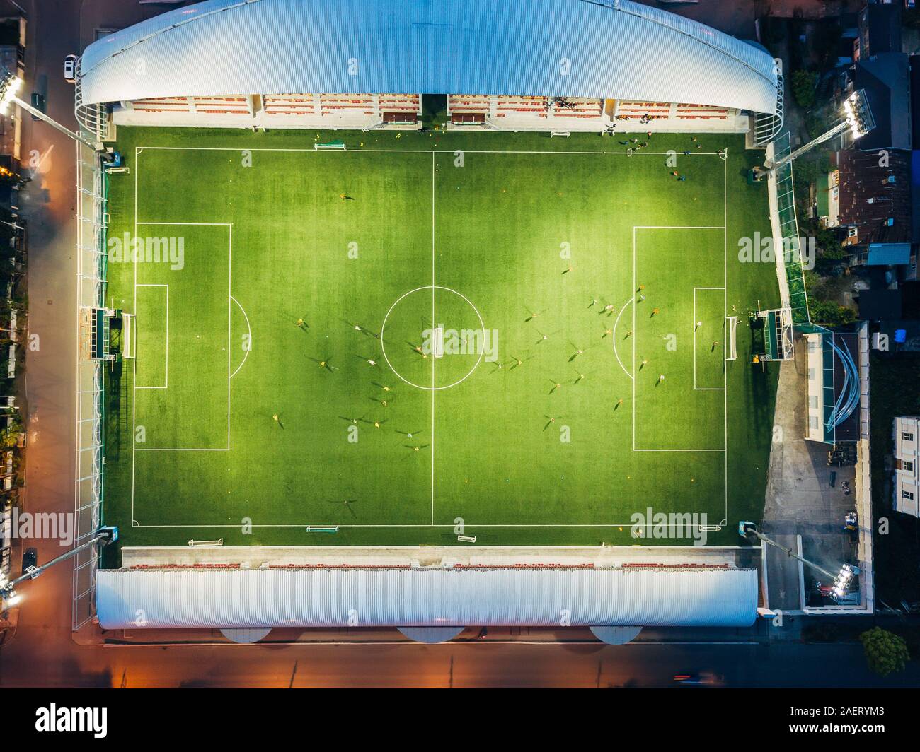 Football stadium in evening, top view from drone Stock Photo - Alamy