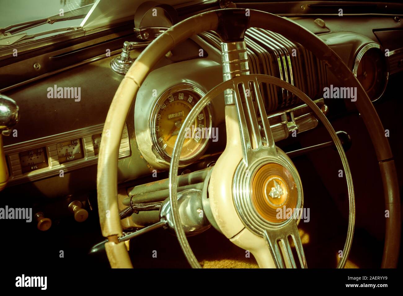 Old retro car cockpit Stock Photo - Alamy