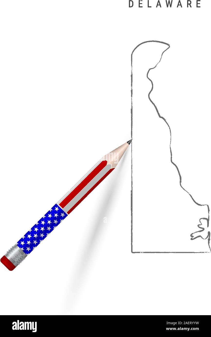 Delaware US state vector map pencil sketch. Delaware outline contour ...