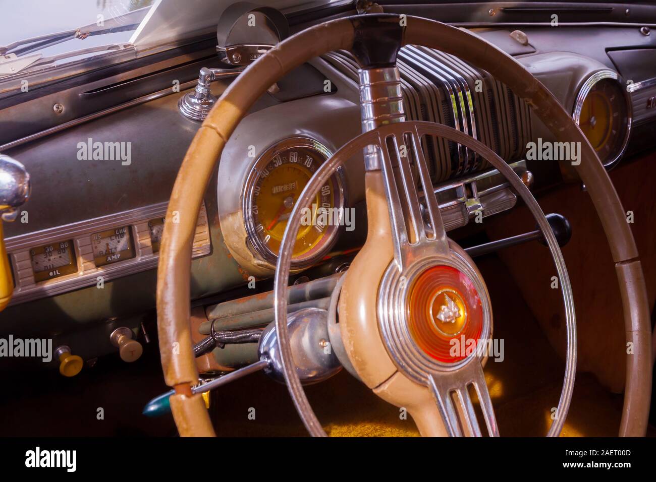 Old retro car cockpit Stock Photo - Alamy
