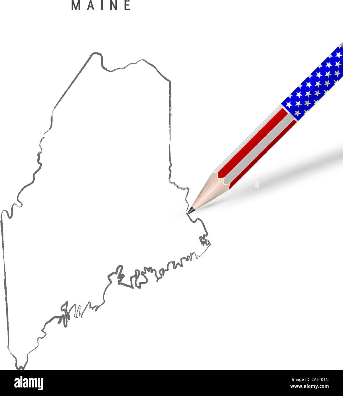 Maine US state vector map pencil sketch. Maine outline contour map with ...