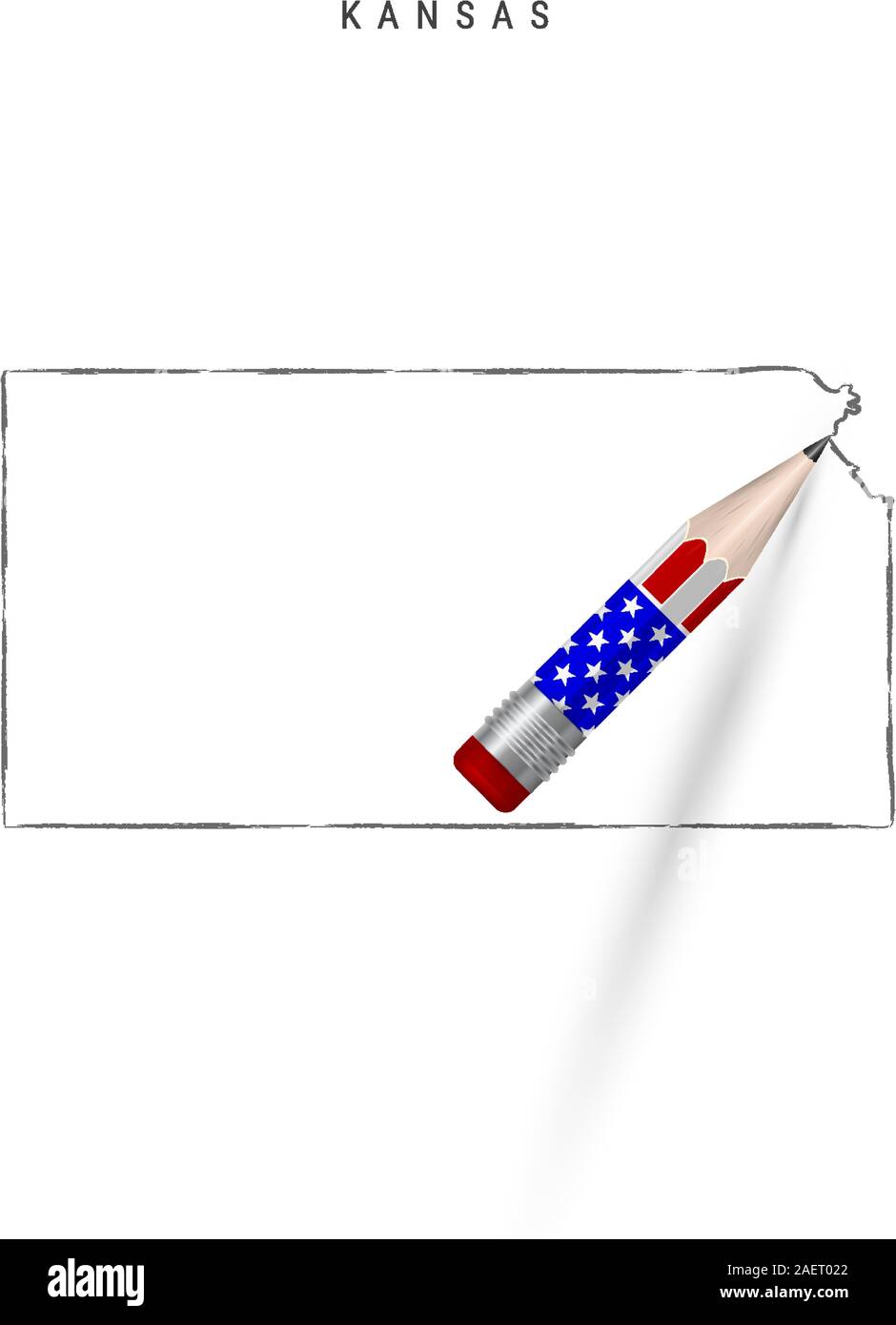 Kansas US state vector map pencil sketch. Kansas outline contour map ...