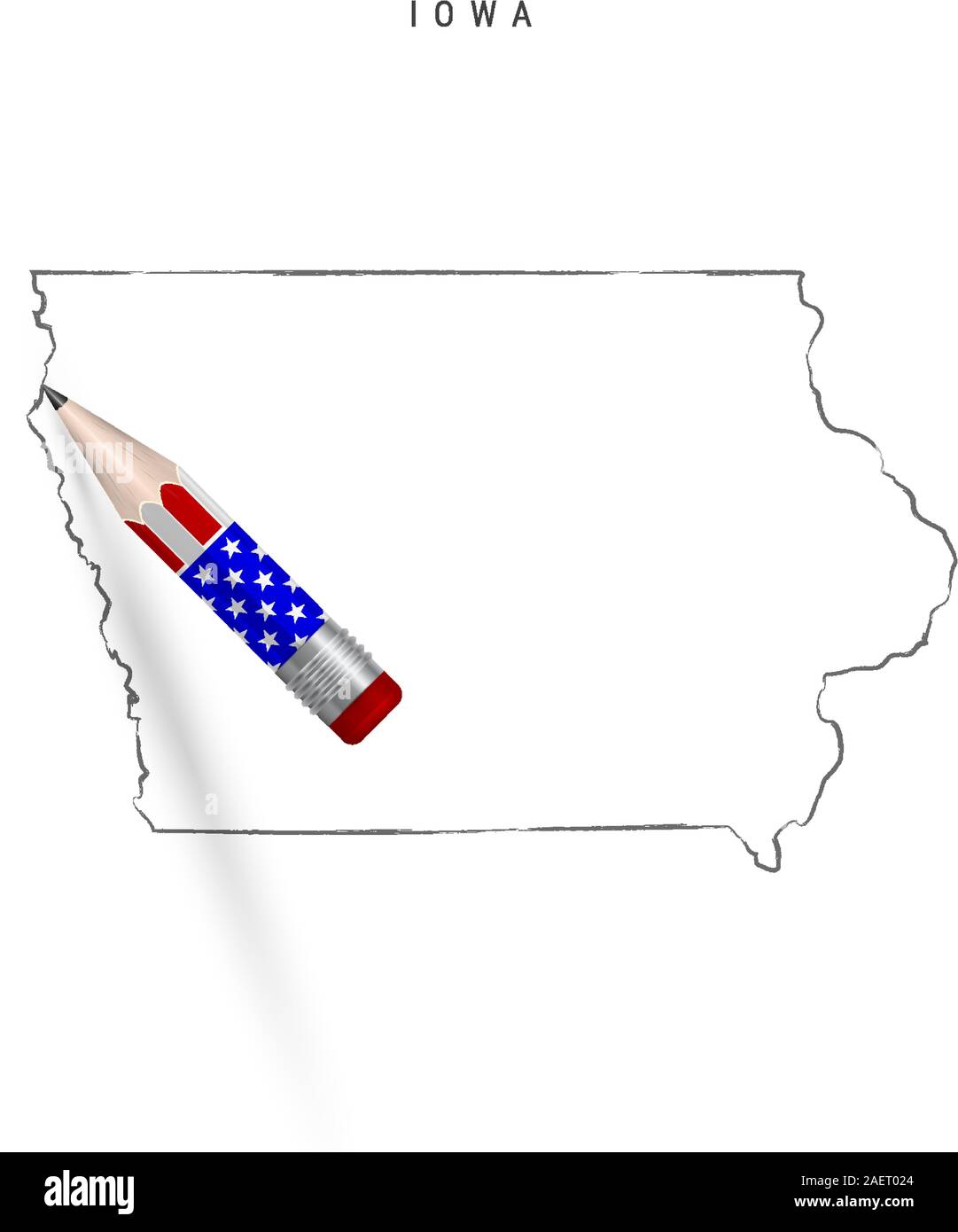 Iowa US state vector map pencil sketch. Iowa outline contour map with ...