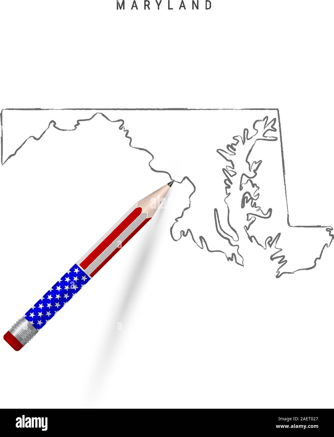 Maryland US state vector map pencil sketch. Maryland outline contour ...