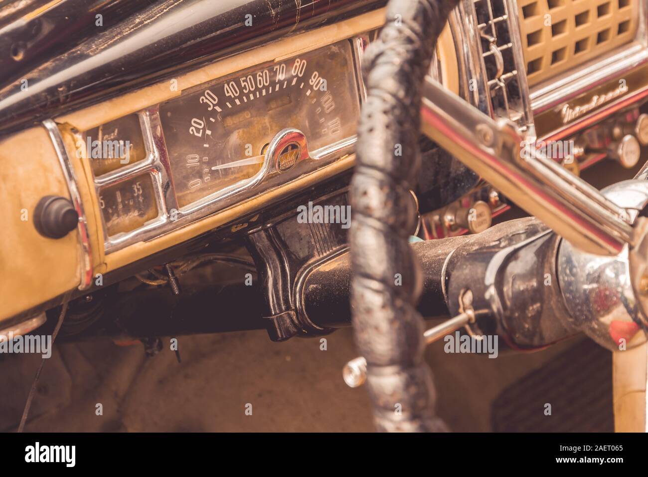 Old retro car cockpit Stock Photo - Alamy