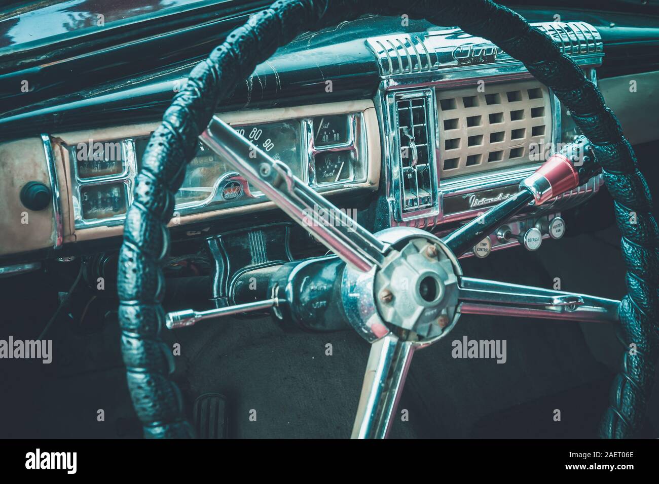 Old retro car cockpit Stock Photo - Alamy