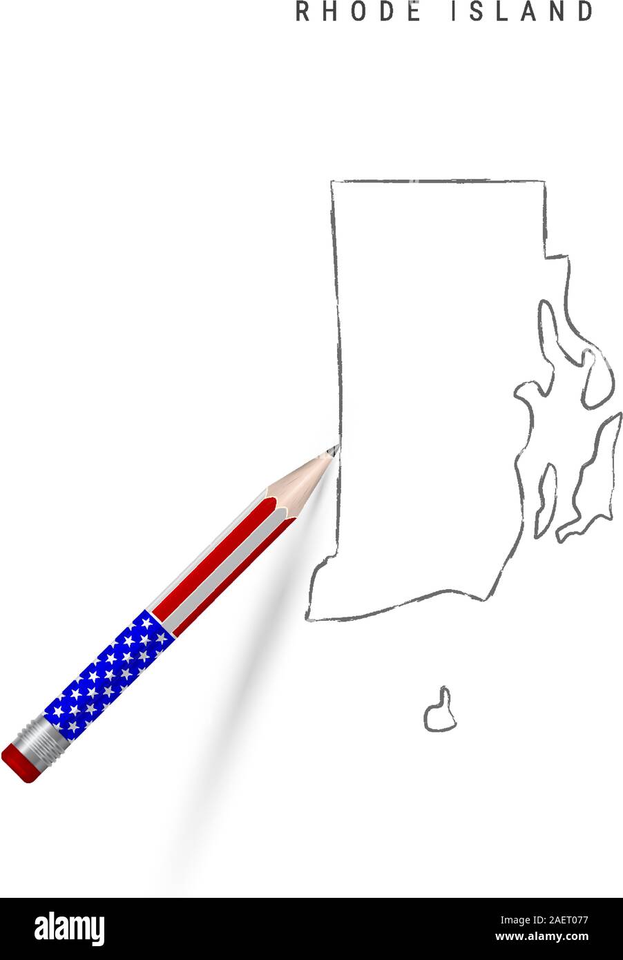Rhode Island US state vector map pencil sketch. Rhode Island outline ...