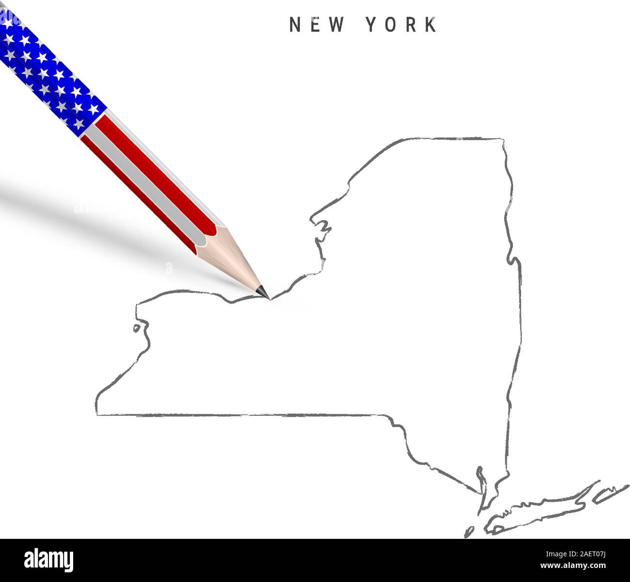 New York US state vector map pencil sketch. New York outline contour ...