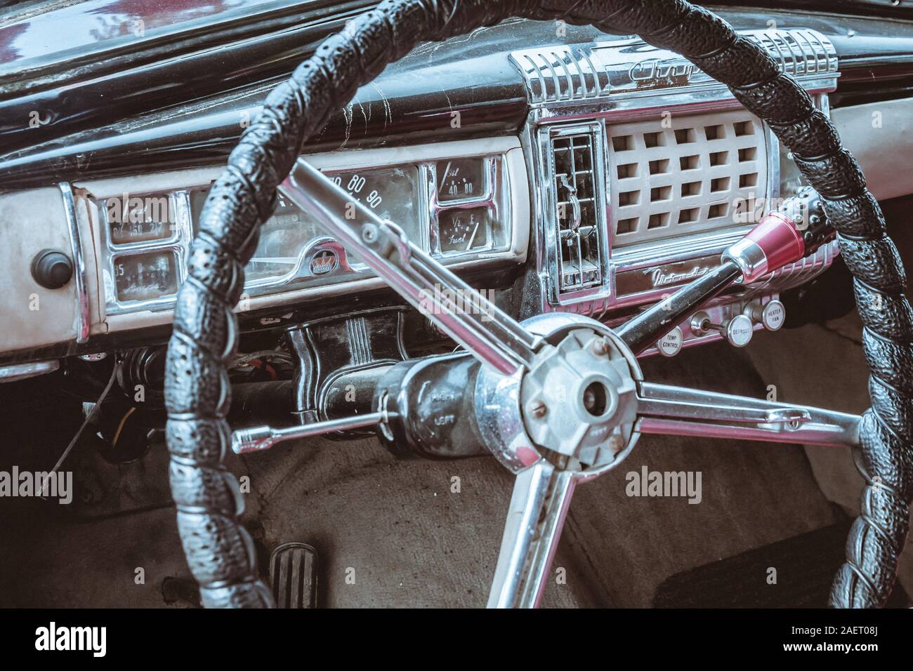 Old retro car cockpit Stock Photo - Alamy